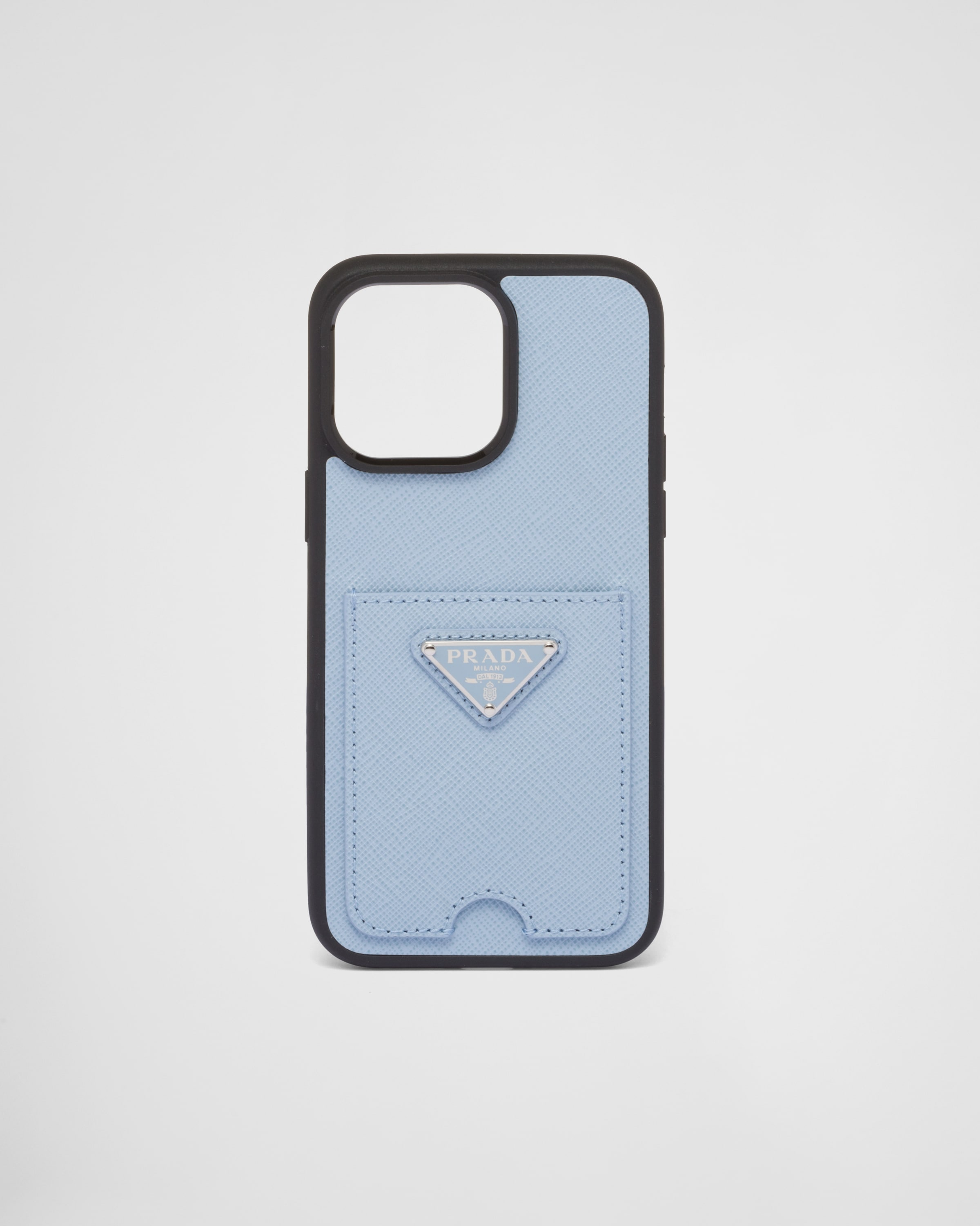 Prada Saffiano Leather Cover For Iphone 14 Pro Max - Pale Blue